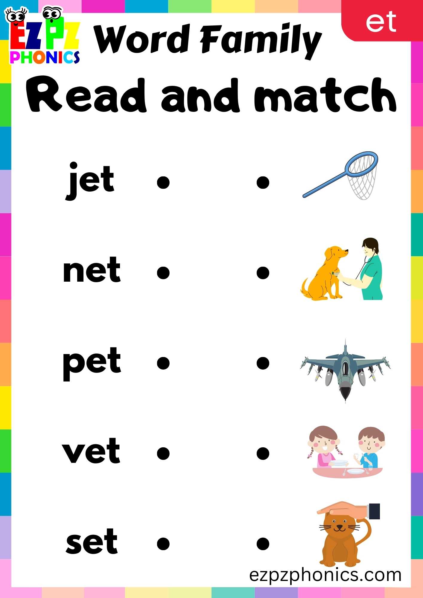 ET Words Read And Match Phonics Word Families Worksheet - ezpzphonics.com